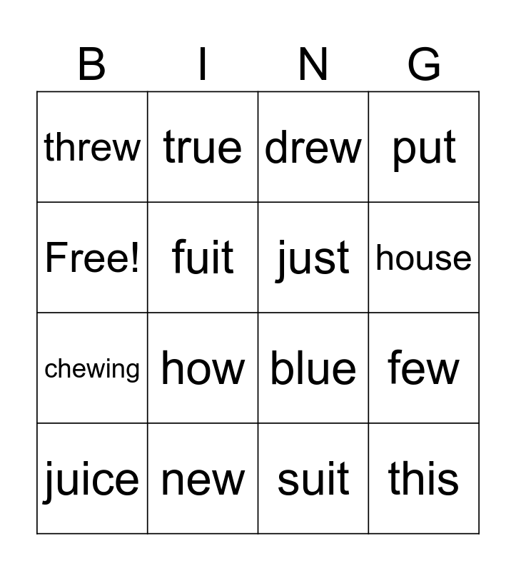 Letterland Unit 25 Bingo Card