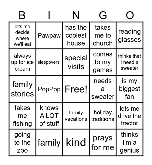 Grandparents Day BINGO! Bingo Card