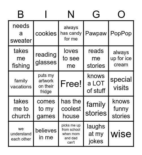 Grandparents Day BINGO! Bingo Card