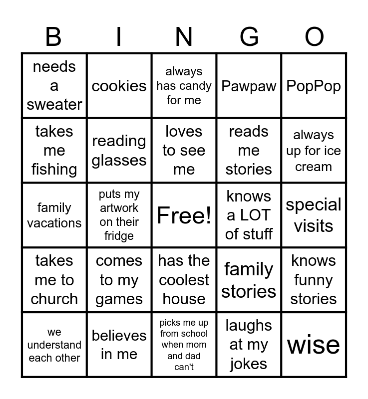 Grandparents Day BINGO! Bingo Card