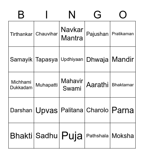Jain Bingo Card