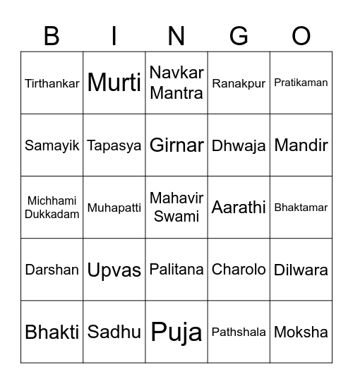 Jain Bingo Card
