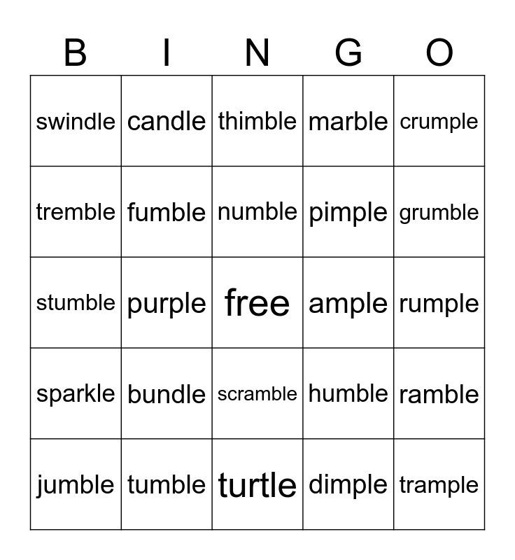 CLe Syllables Bingo Card