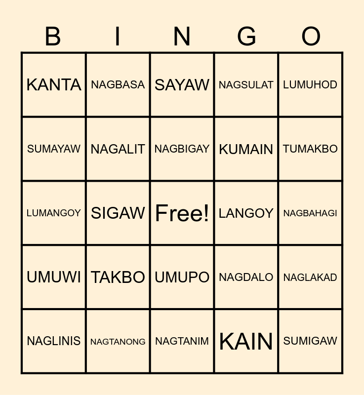 Pandiwang Pangnagdaan Bingo Card