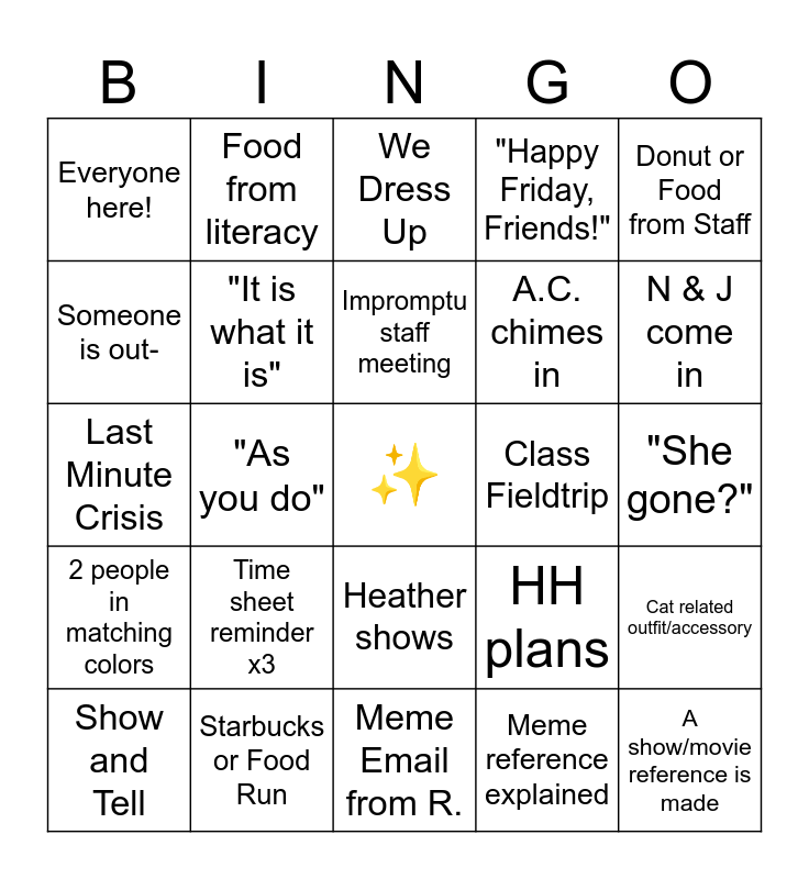 Fun Friday Bingo Card