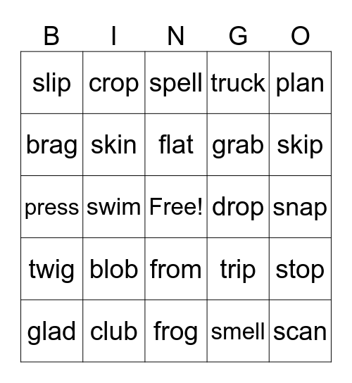 Initial consonants Bingo Card