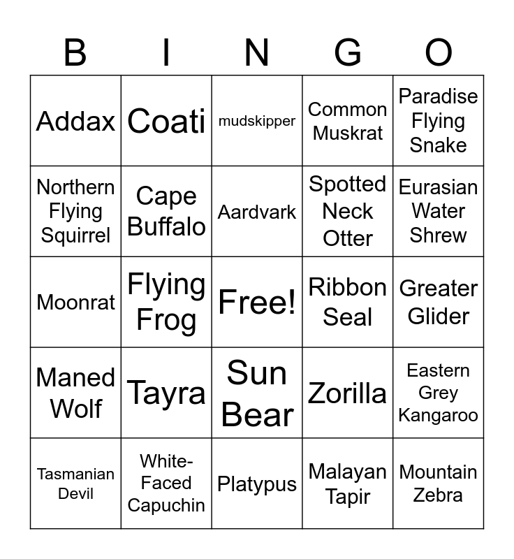March Mammal Madness 2025 Bingo Card