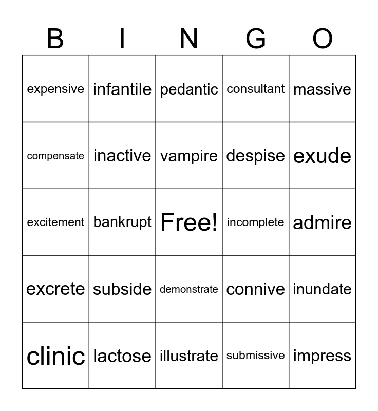 Multisyllable CVC and VCE Words Bingo Card
