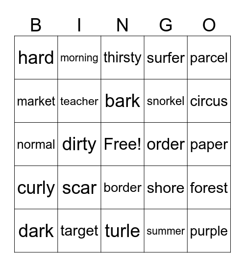 R Controlled Bingo Card