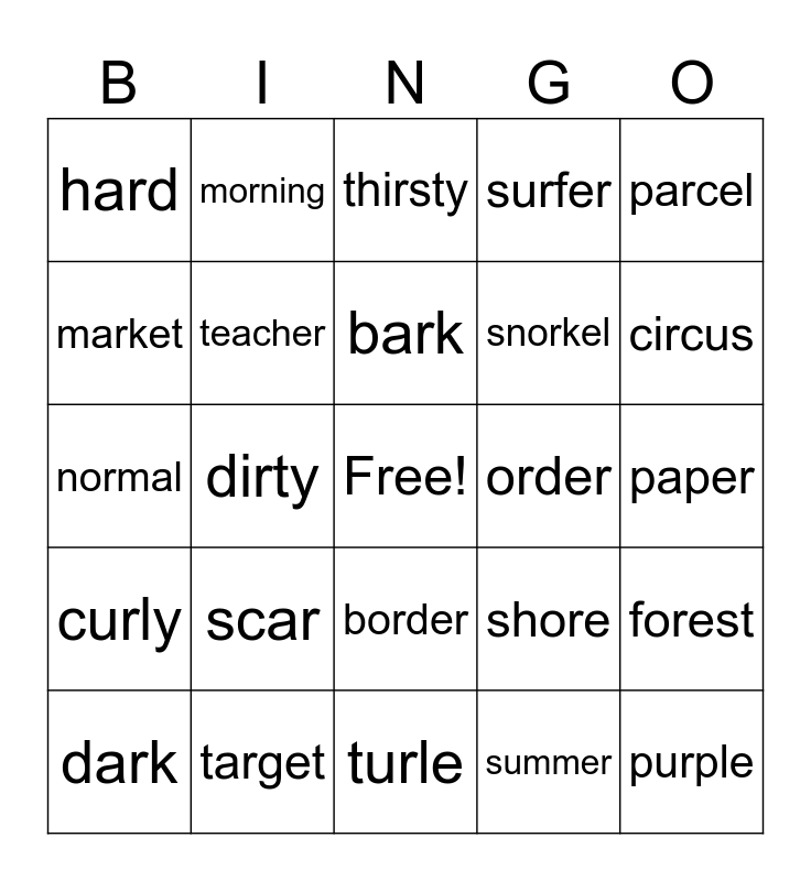R Controlled Bingo Card