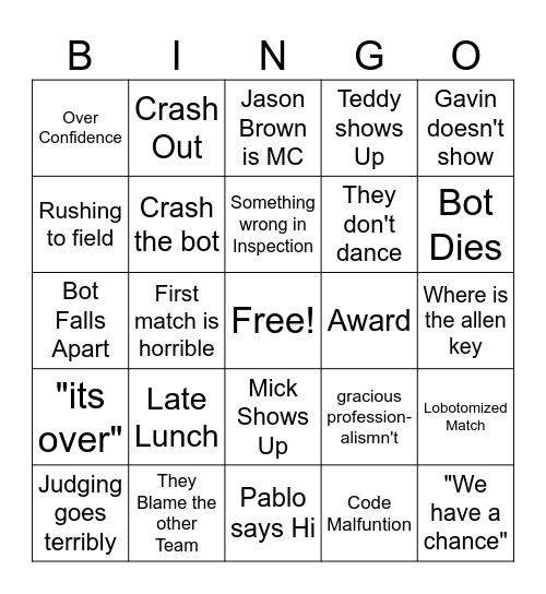 Robotics Comp Bingo Card