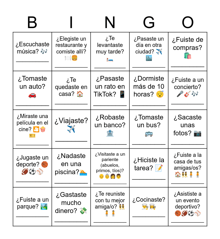 ¿Qué hiciste el fin de semana largo? Bingo Card