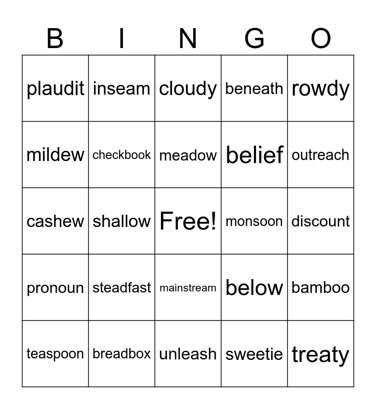 Unpredictable Vowel Teams Bingo Card