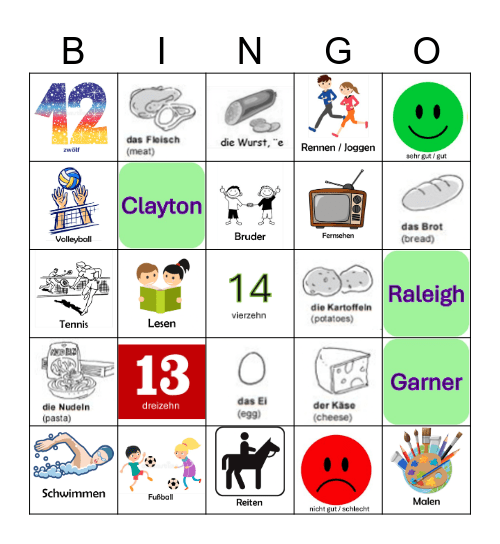 German intros, foods, activities Bingo Card