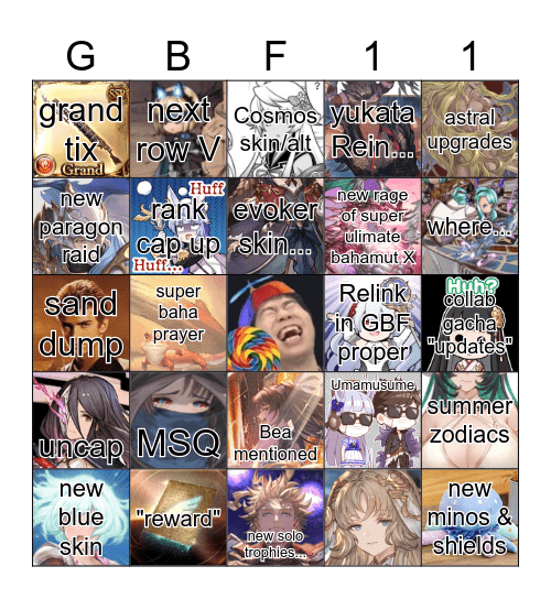 GBF 11TH ANNI STREAM Bingo Card