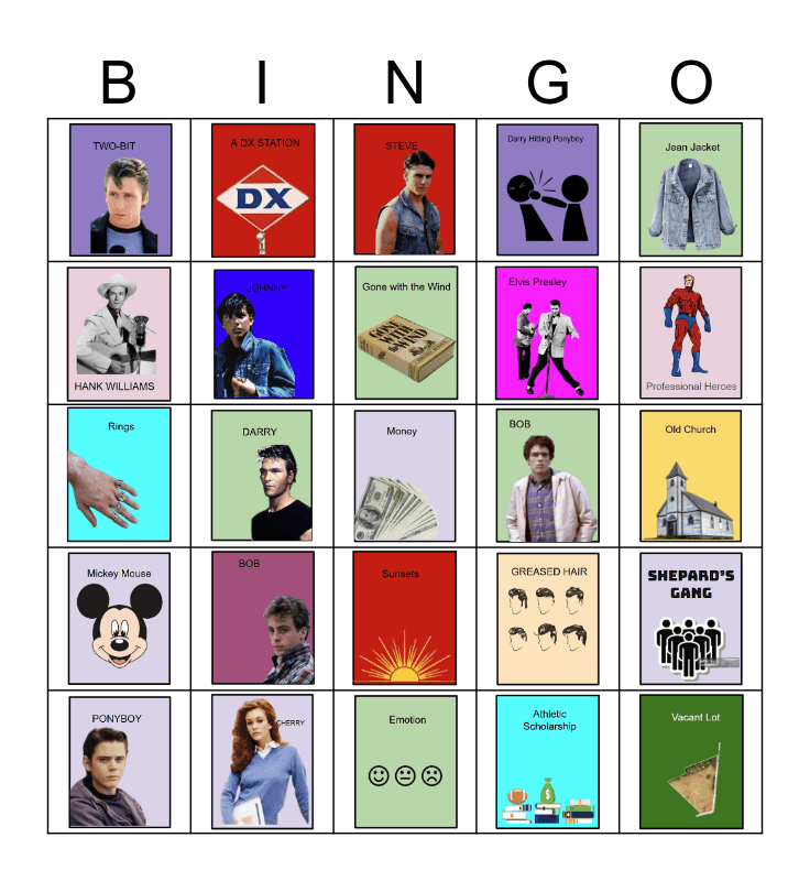The Outsiders Bingo Card