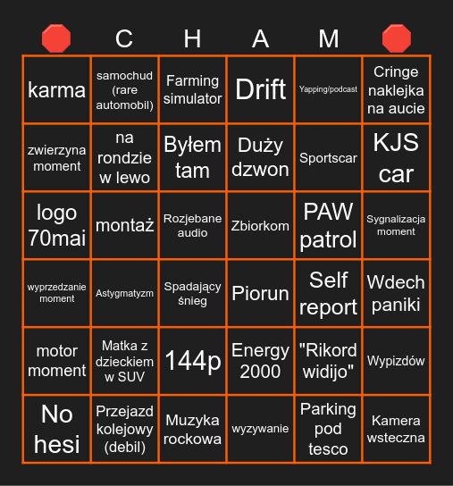 STOP CHAM BINGO Card