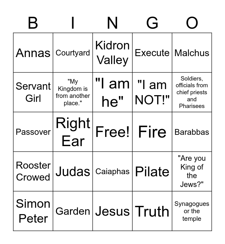 John 18 Bingo Card