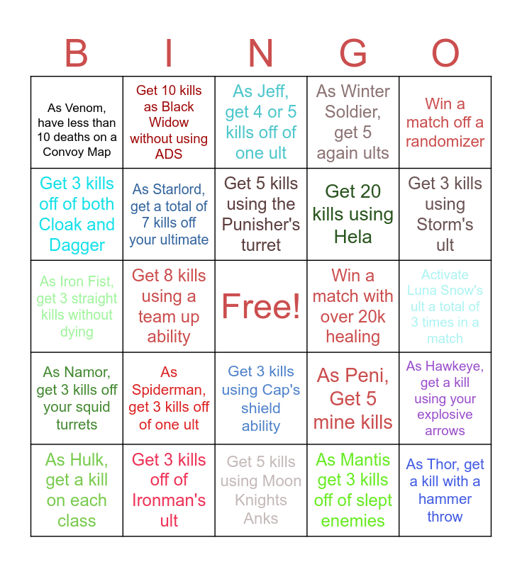 Marvel Rivals Bingo Card