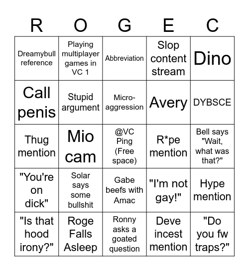 RogeCord VC Bingo Card