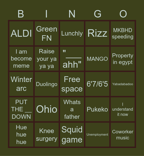 Brainrot Bingo Card