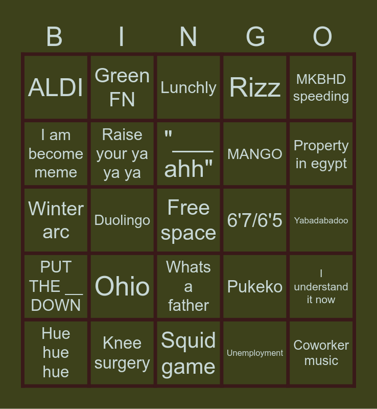 Brainrot Bingo Card