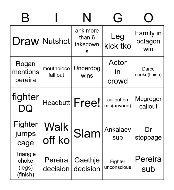 UFC OFFICAL LOUNGE 313 BINGO Card