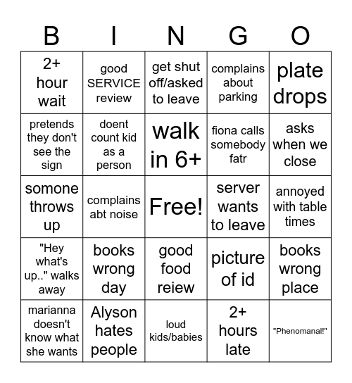 Untitled Bingo Card