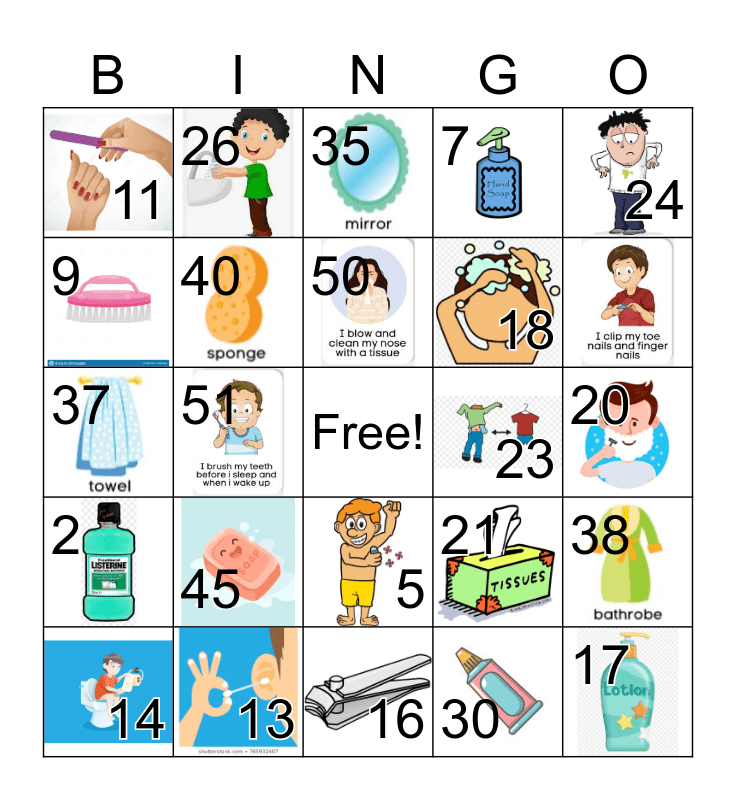 Personal Hygiene Bingo Card