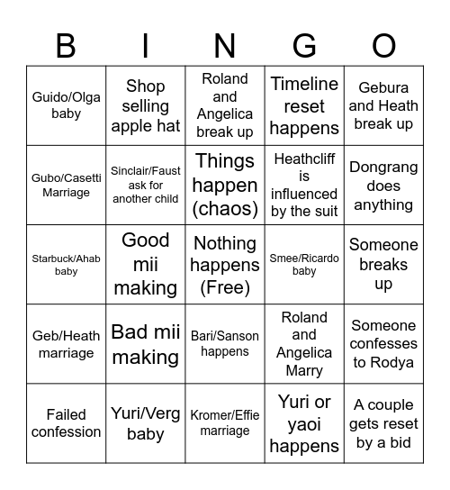 Tomodachi Limbus Rolangelica Stream Bingo Card