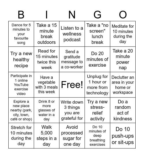 You Matter - Wellness Challenge Bingo Card