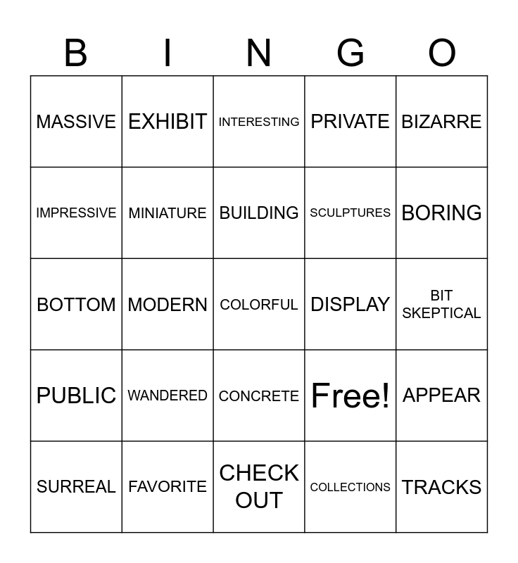 MUSEUM Bingo Card