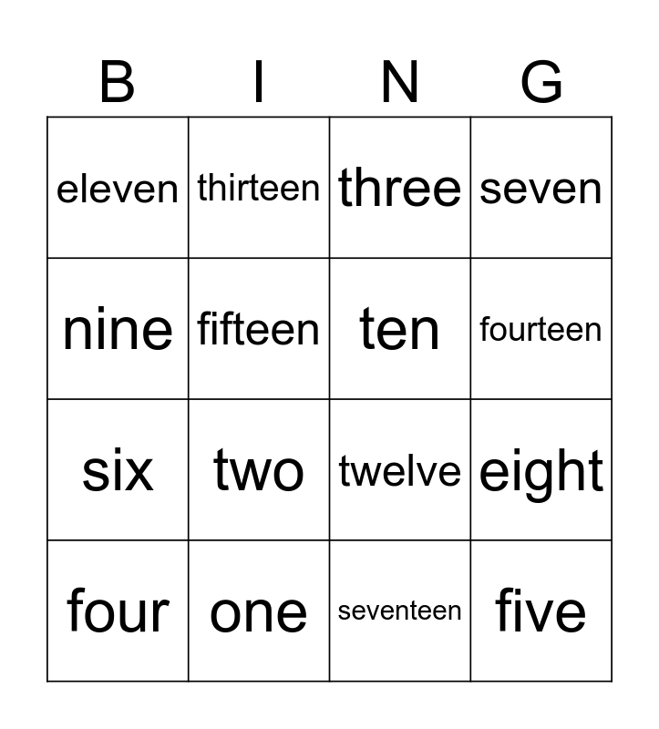 Bingo 1-15 Bingo Card