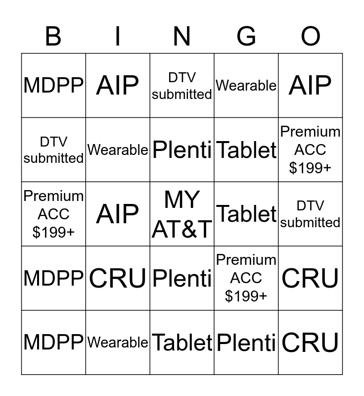 AT&T BINGO Card