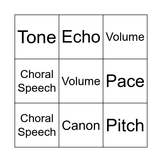 Vocal Techniques Bingo Card