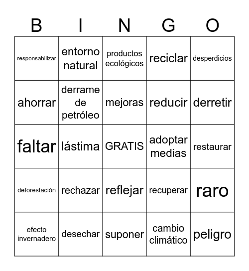 Reduce, Recicla, Reutiliza Bingo Card