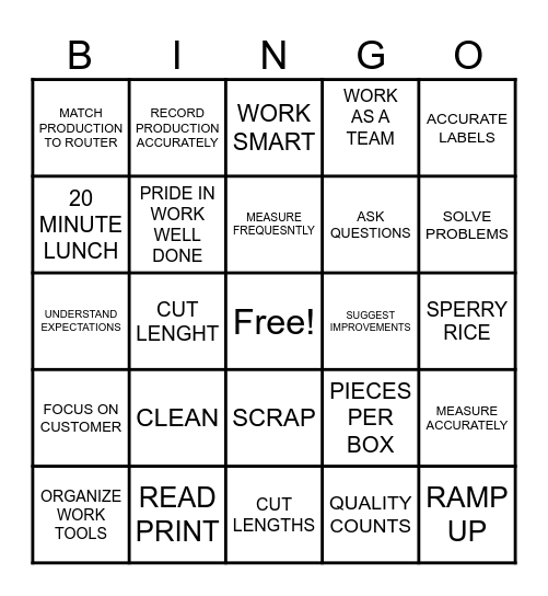 RAMP UP BINGO Card