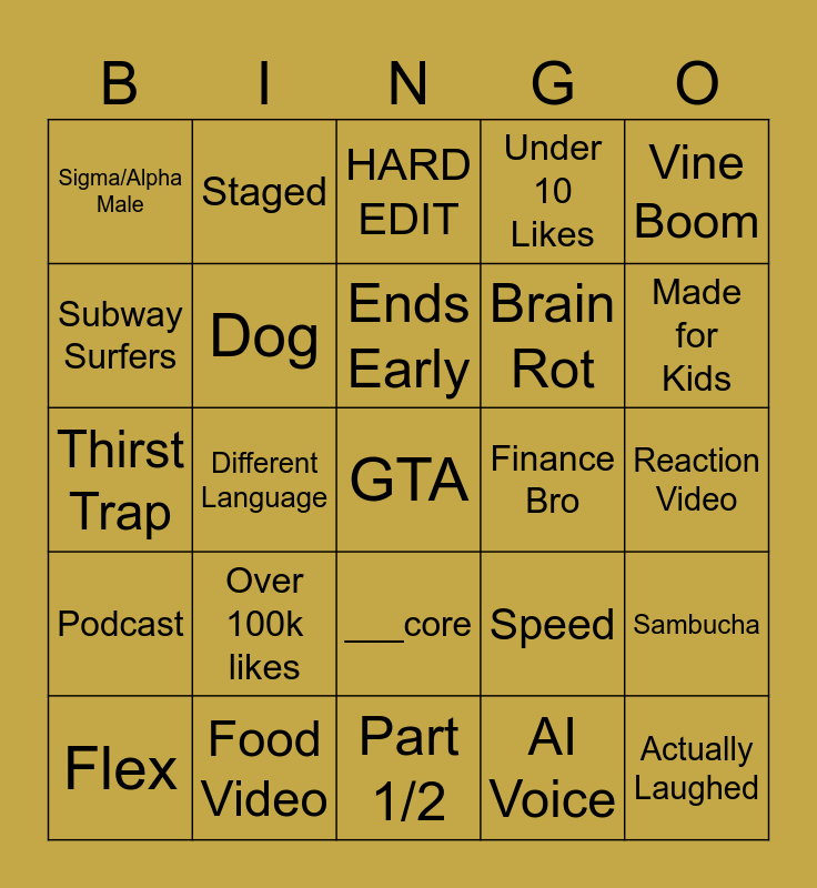 YOUTUBE BINGO Card