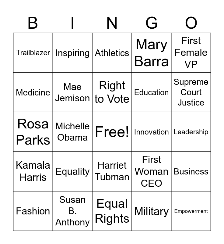 Women's History Month Bingo Card