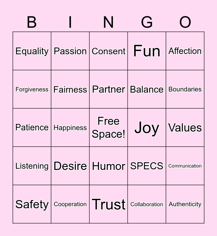 Healthy Relationship Bingo! Bingo Card