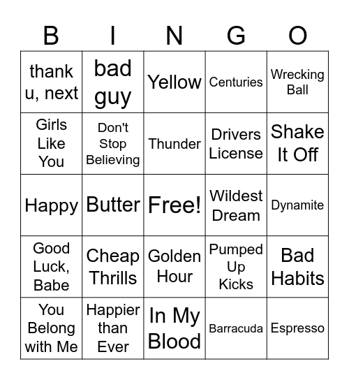 Classical Pop Covers Bingo Card