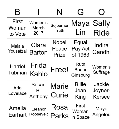 Women's History Month Bingo Card