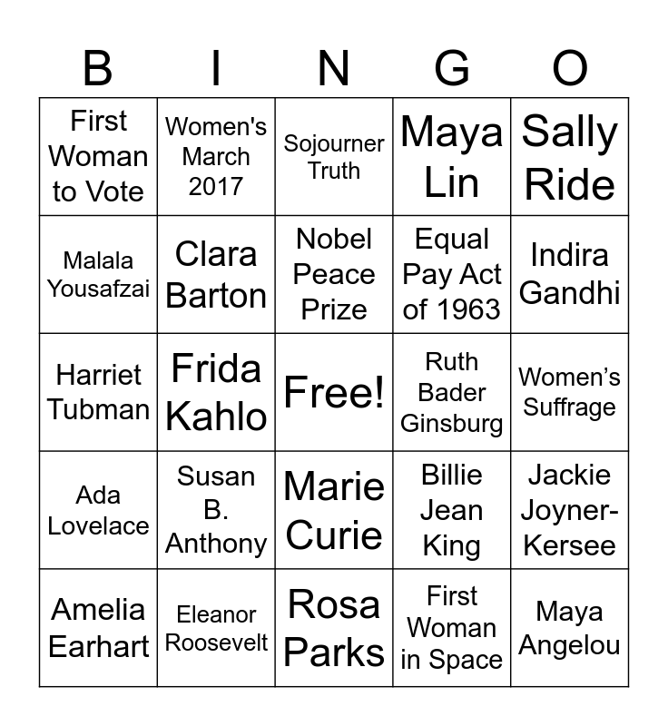 Women's History Month Bingo Card