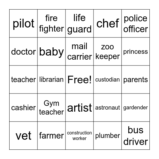 Community Helpers Bingo Card