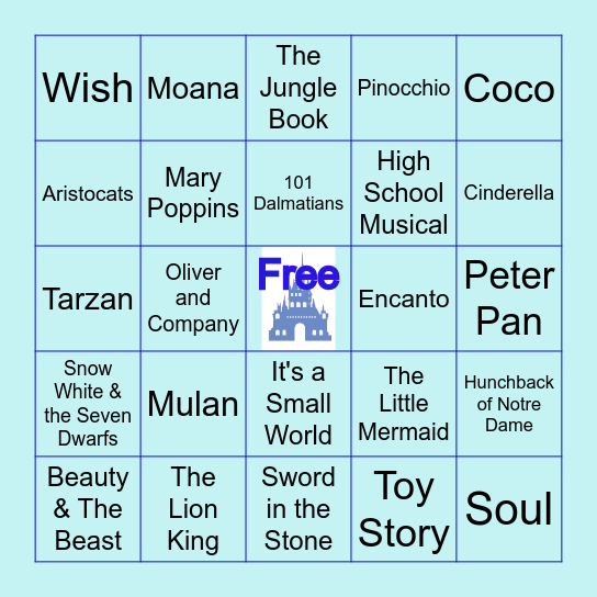 Disney Music Bingo Card