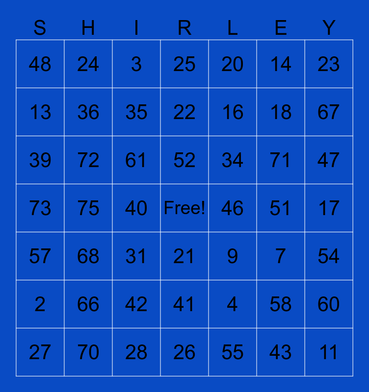 Shirley’s Bingo Card