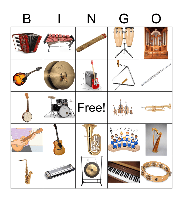 instrument bingo Card
