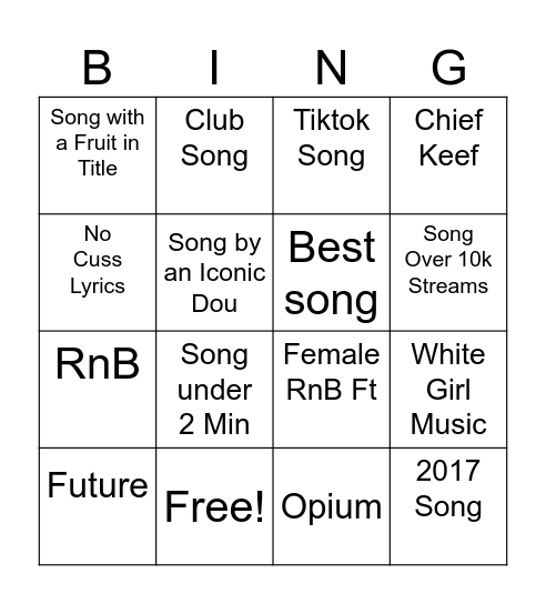 Spotify Bingo Card