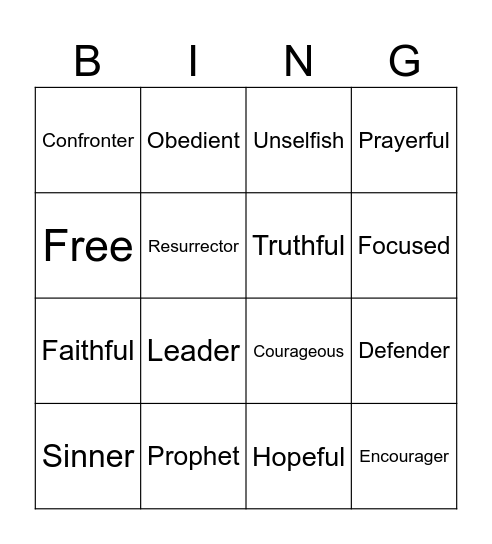 Elijah Bingo Card