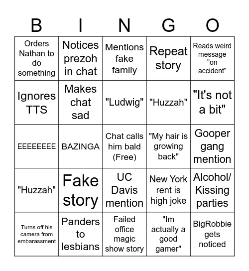 Squeex Bingo Card